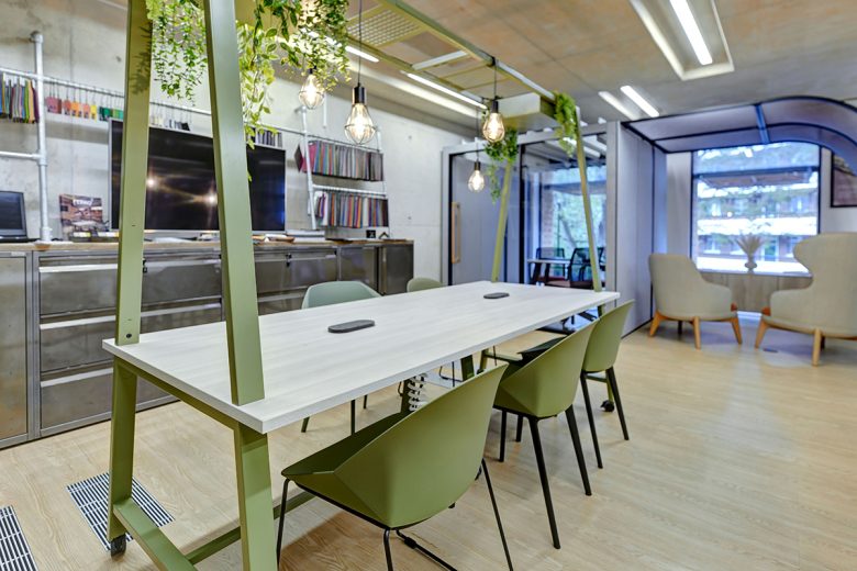 Larke Work Table with Overhead Decorative Gantry : Flexiform